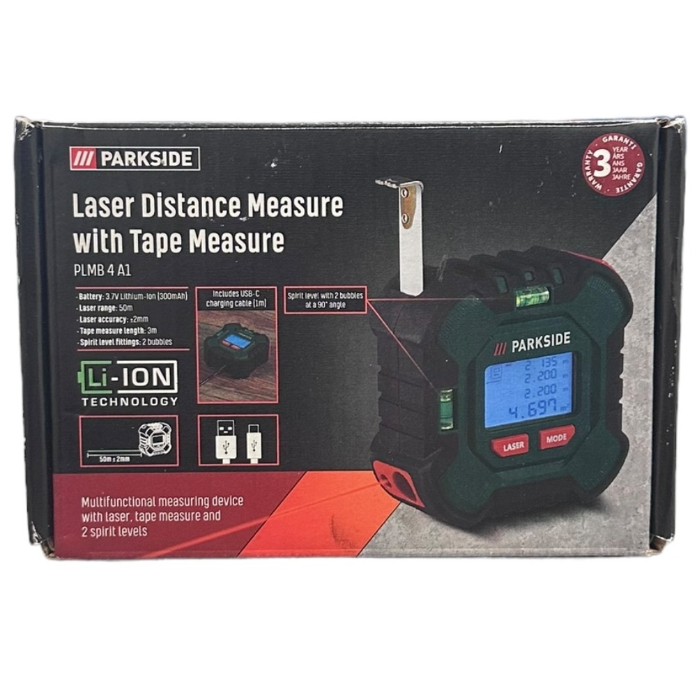 Boxed: Parkside Laser Distance Measure With Tape Measure (PLMB 4 A1 ...